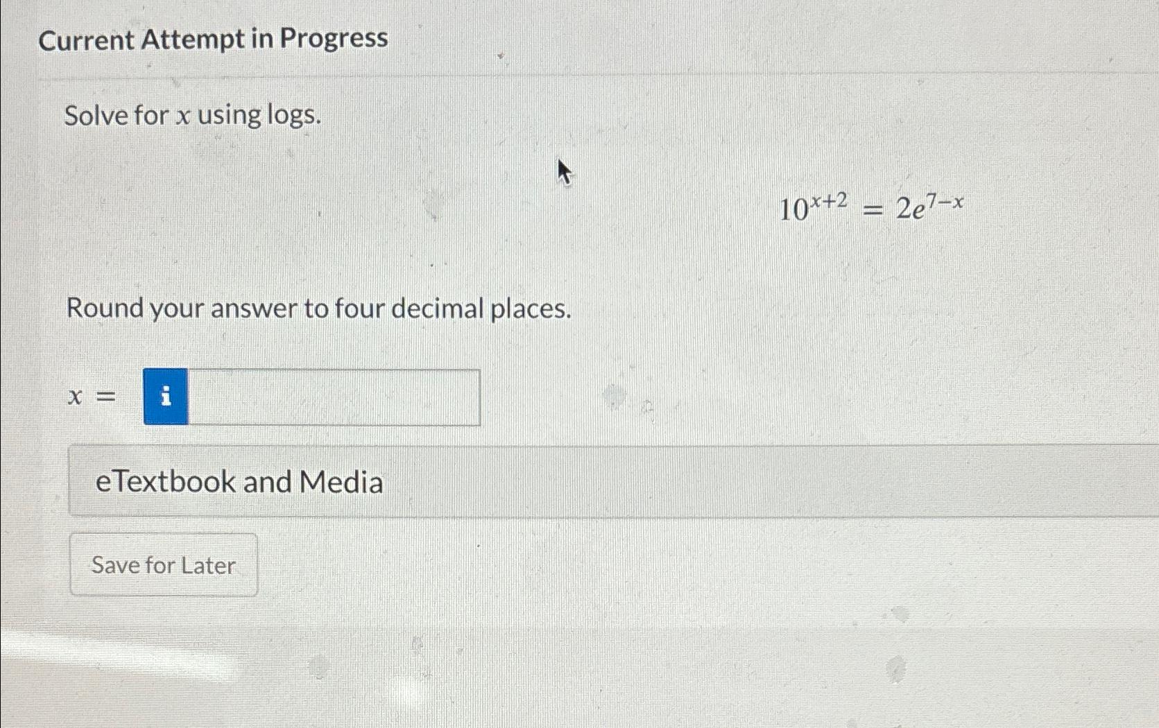 Solved Current Attempt in ProgressSolve for x ﻿using | Chegg.com