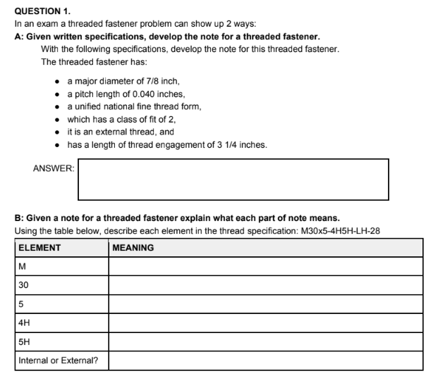 Solved In an exam a threaded fastener problem can show up 2 | Chegg.com