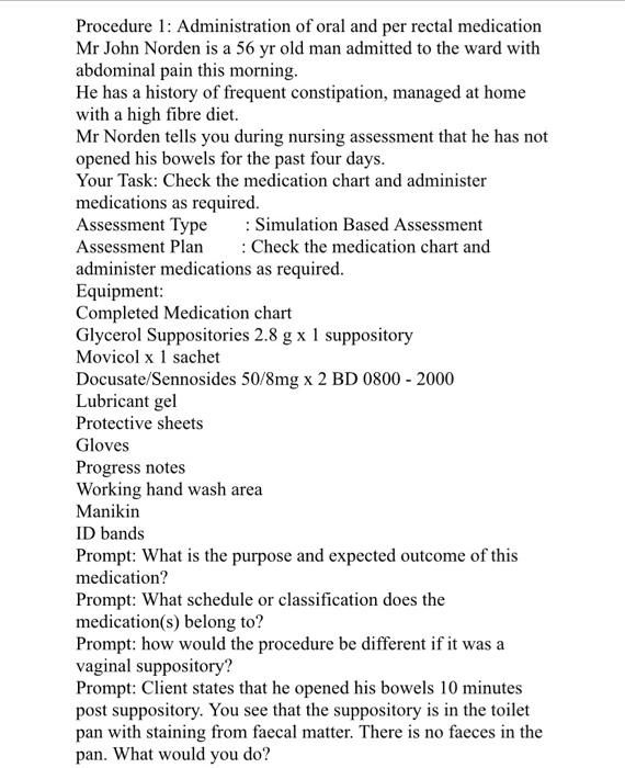 Solved Procedure 1: Administration of oral and per rectal | Chegg.com