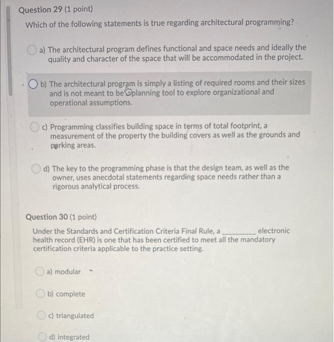Solved Question 29 (1 point) Which of the following | Chegg.com
