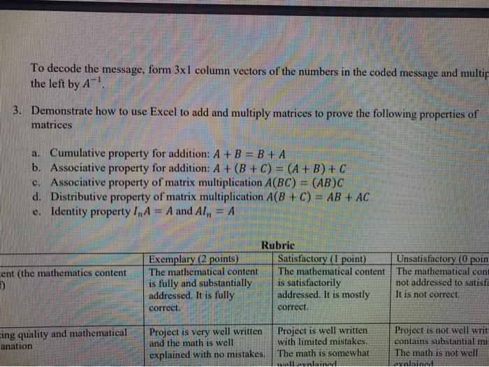Solved To decode the message, form 3x1 column vectors of the | Chegg.com