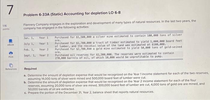 Solved Problem 6-33A (Static) Accounting for depletion LO | Chegg.com