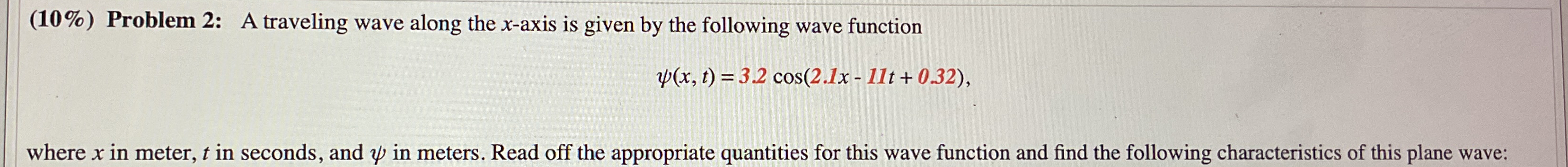 Solved (10%) ﻿Problem 2: A traveling wave along the x-axis | Chegg.com