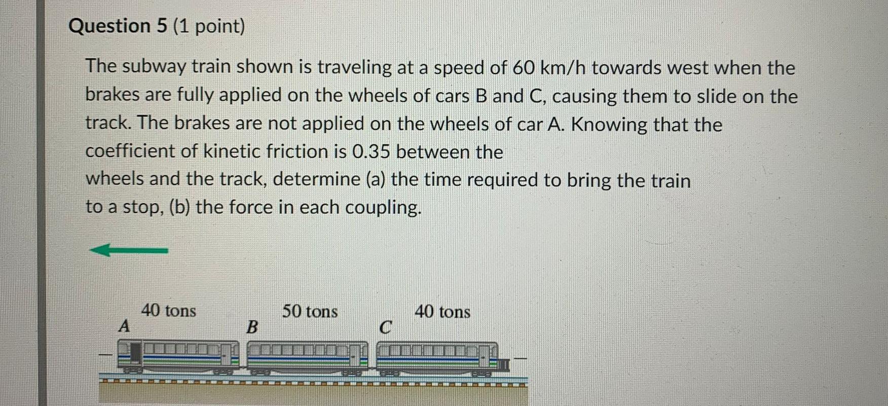 Solved The subway train shown is traveling at a speed of 60 | Chegg.com