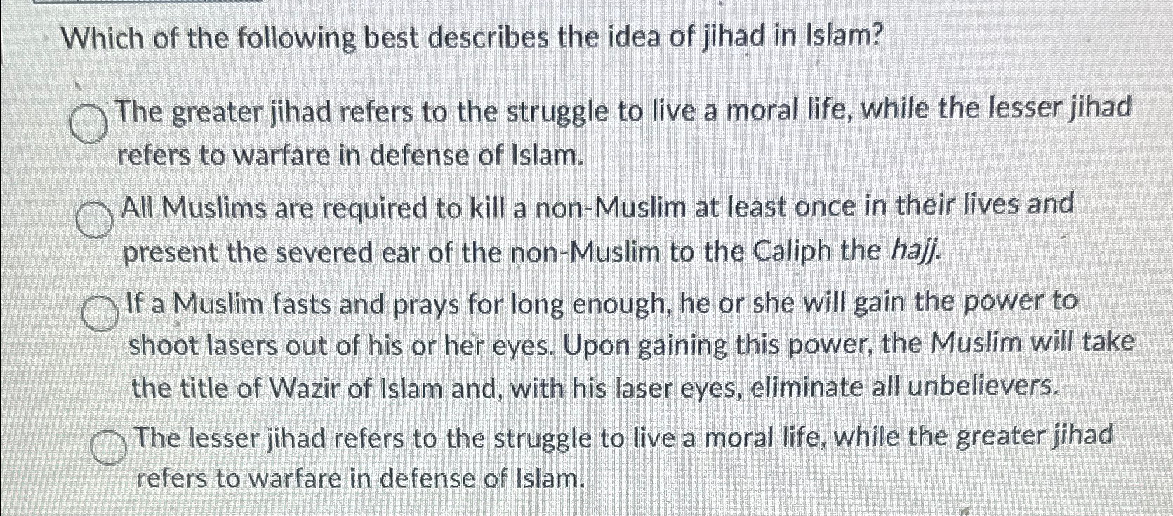 Solved Which of the following best describes the idea of | Chegg.com