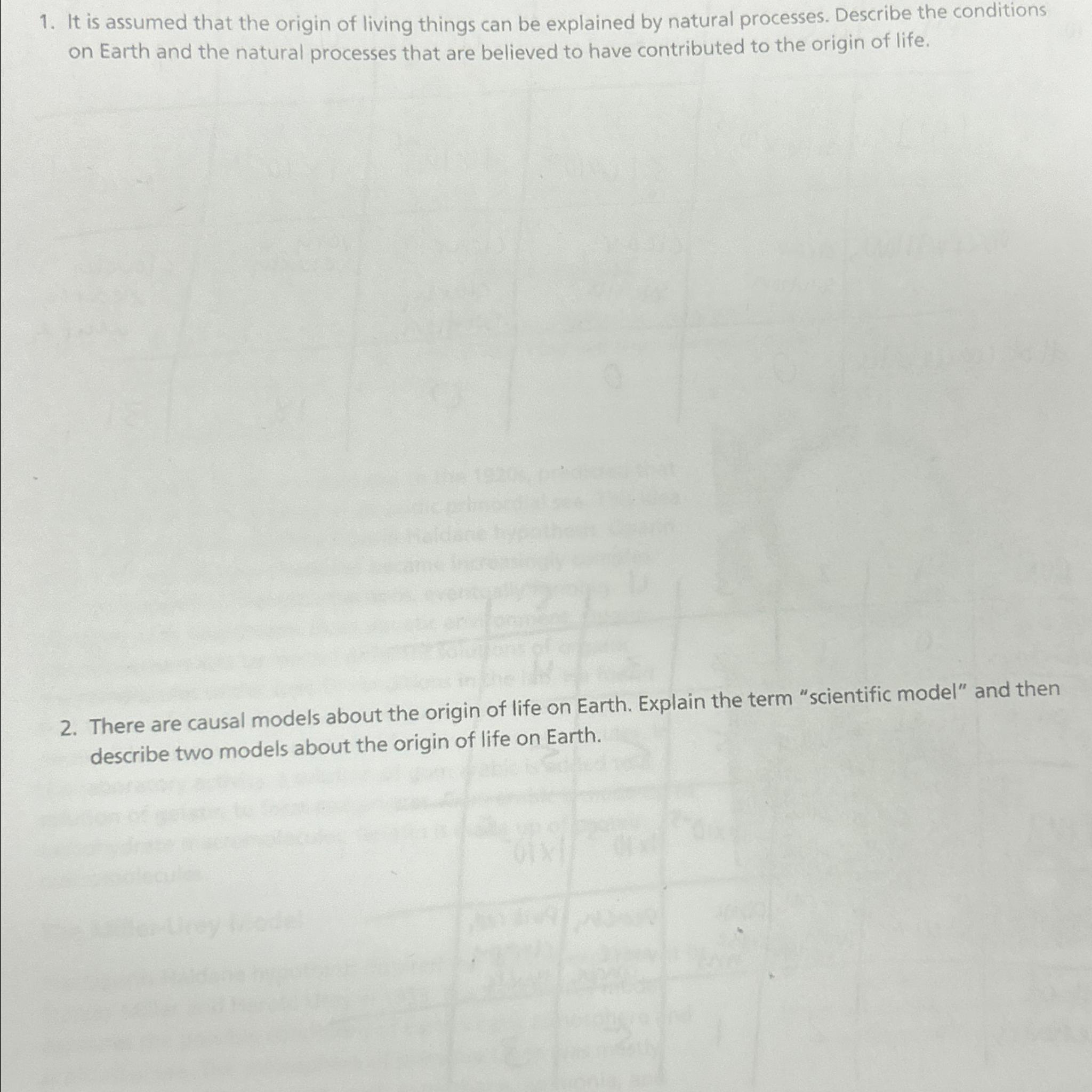 Solved It is assumed that the origin of living things can be | Chegg.com