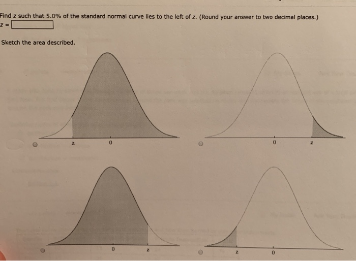 Solved Find z such that 5.0% of the standard normal curve | Chegg.com