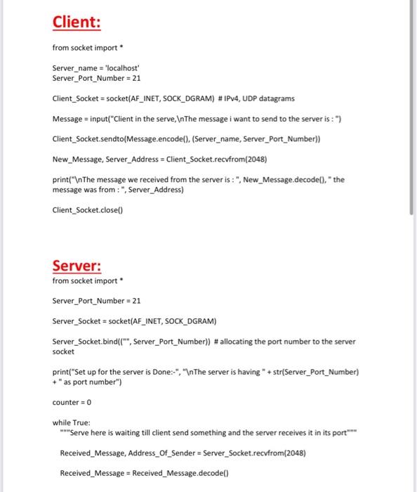 Solved 1. [7 points] For the UDP client-server code attached | Chegg.com
