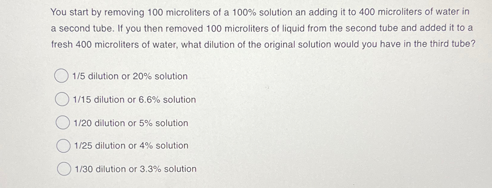 Solved You start by removing 100 ﻿microliters of a 100% | Chegg.com