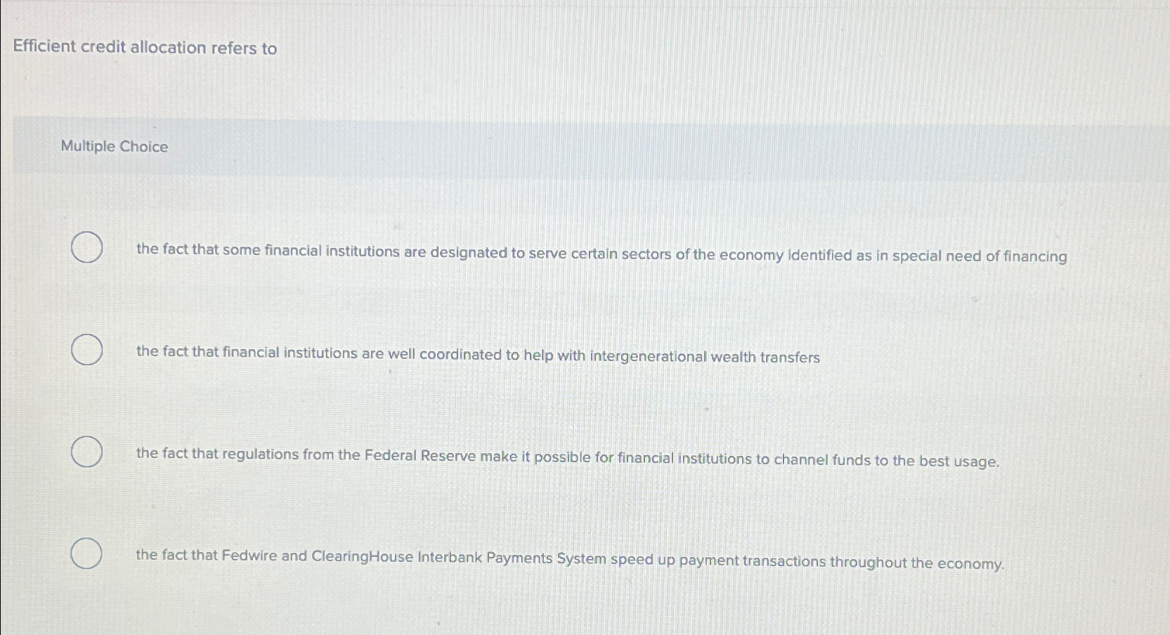 Solved Efficient credit allocation refers toMultiple | Chegg.com