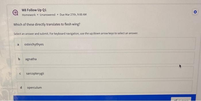 Solved W8 Follow Up Q1 Homework - Unanswered - Due Mar 27th, | Chegg.com