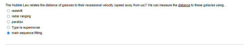 Solved The Hubble Law relates the distance of galaxies to | Chegg.com