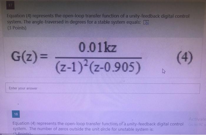 Solved Equation (4) represents the open-loop transfer | Chegg.com