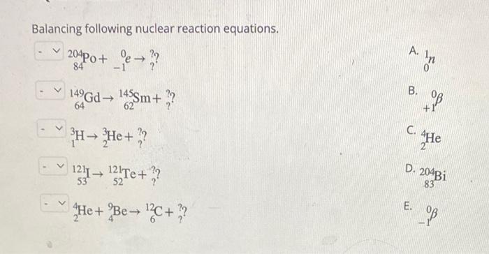 Solved Balancing following nuclear reaction equations. | Chegg.com