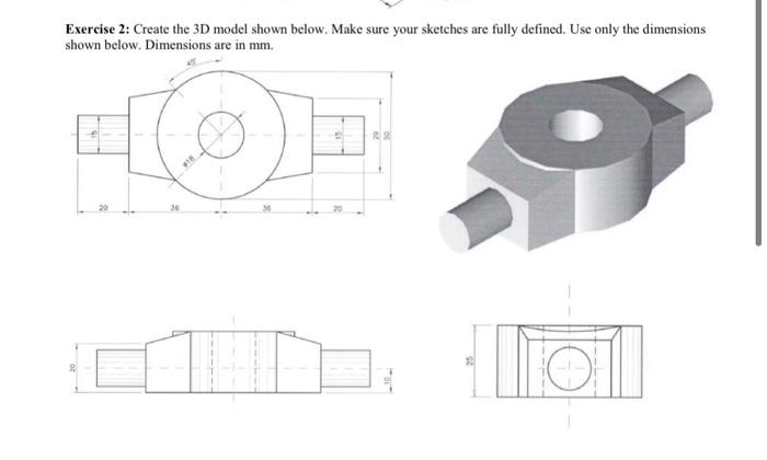 Solved Exercise 2: Create the 3D model shown below. Make | Chegg.com