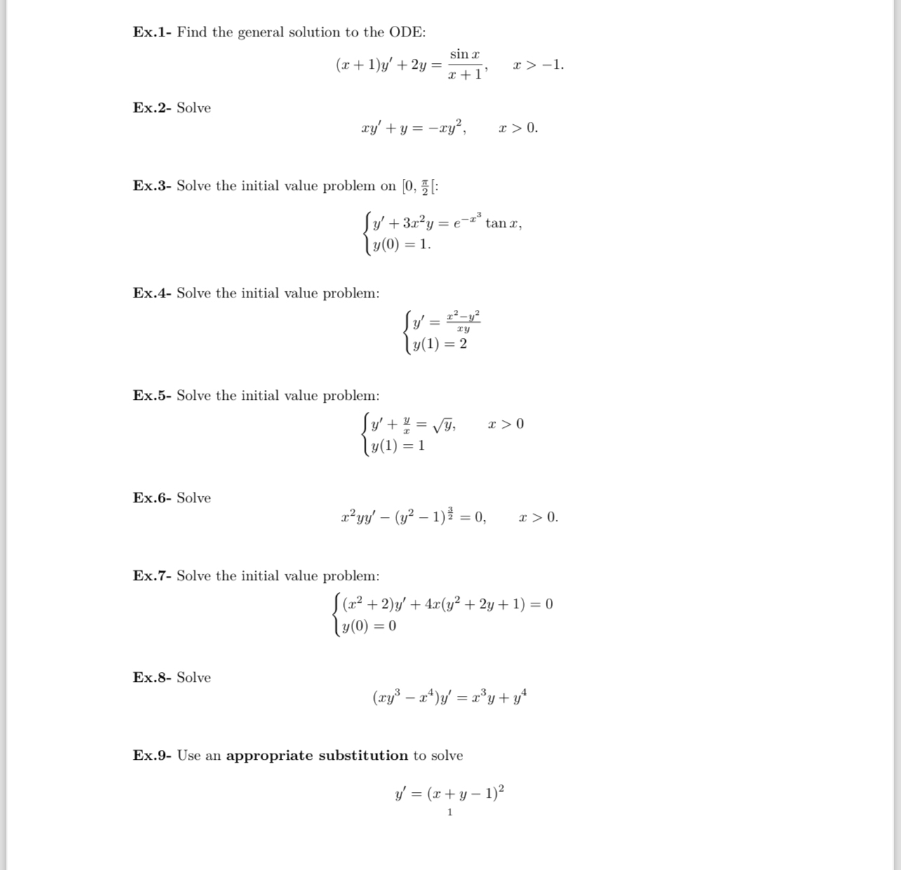 Solved Ex.1- ﻿Find the general solution to the | Chegg.com