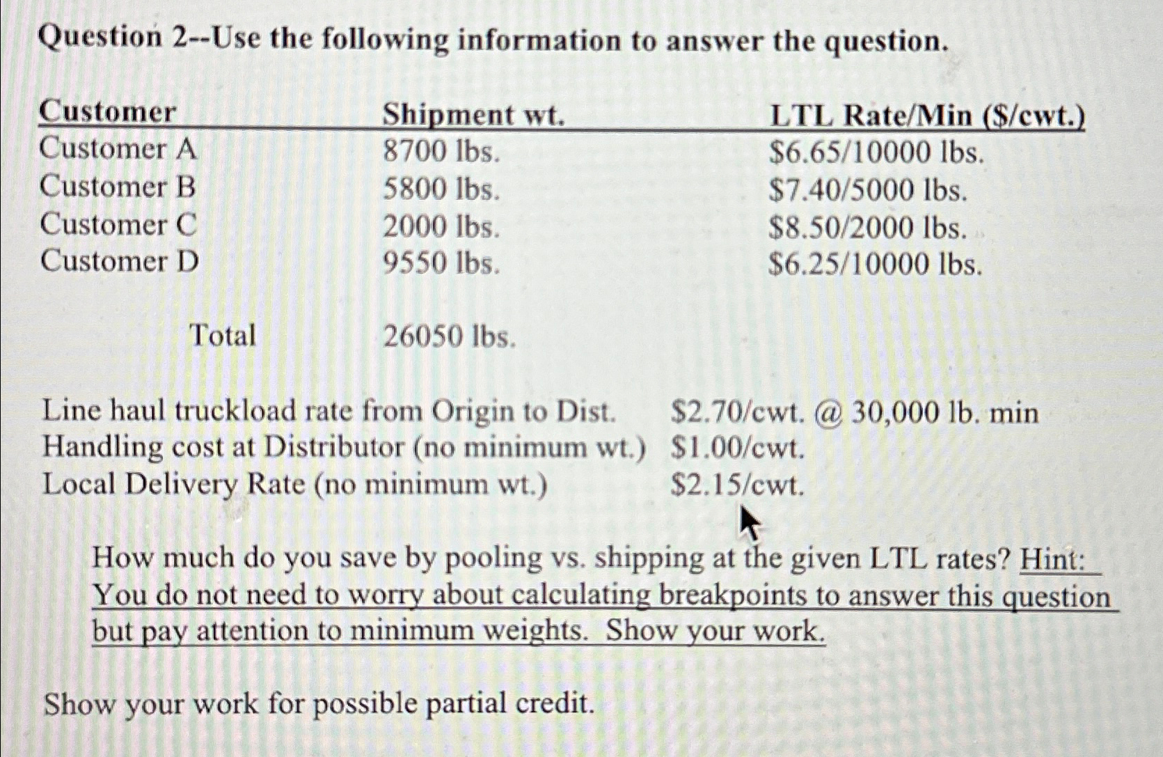 Solved Question 2--Use the following information to answer | Chegg.com