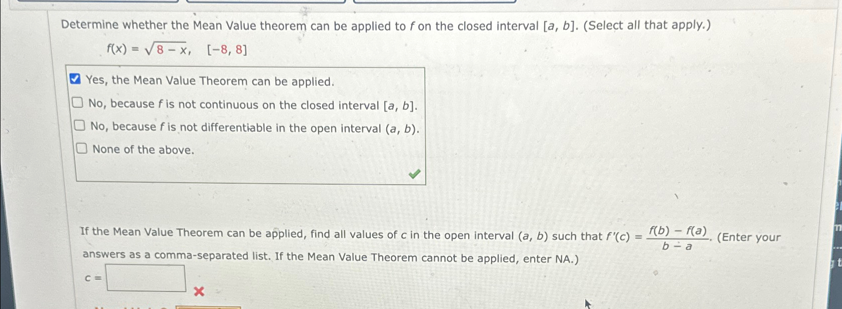 Solved Determine whether the Mean Value theorem can be | Chegg.com