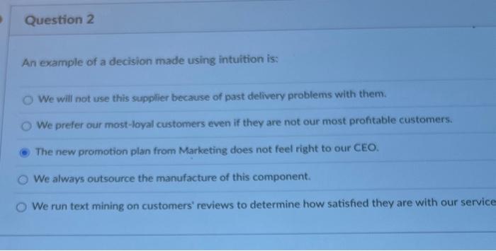 Solved An example of a decision made using intuition is: We | Chegg.com