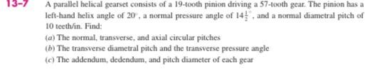 Solved a A parallel helical gearset consists of a 19-tooth | Chegg.com