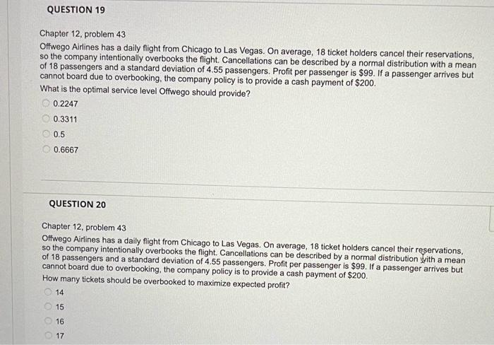 Solved Chapter 12 , problem 43 Offwego Airlines has a daily | Chegg.com