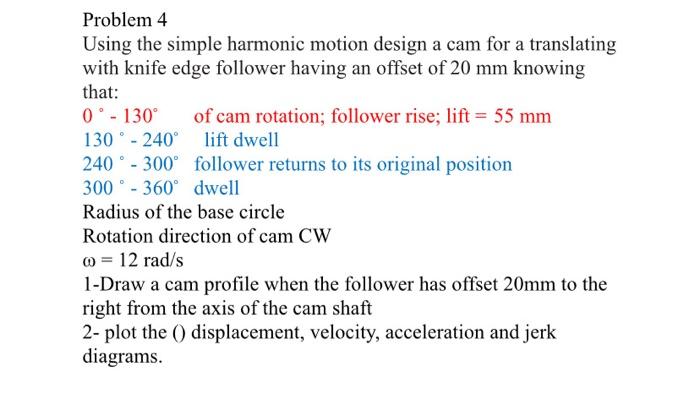 Solved Using the simple harmonic motion design a cam for a | Chegg.com
