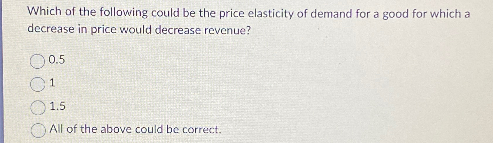 Solved Which of the following could be the price elasticity | Chegg.com