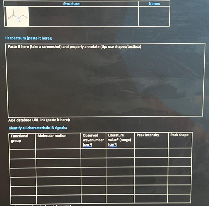 Solved IR spectrum (paste it here): AST database URL link | Chegg.com