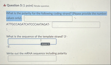 Solved Question 5 (1 ﻿point) ﻿Retake questionWhat is the | Chegg.com