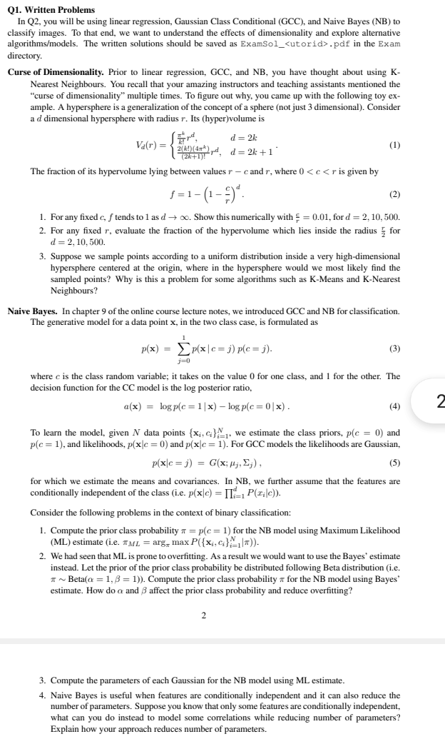 Q1. Written Problems In Q2, you will be using linear | Chegg.com