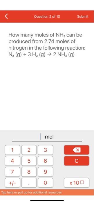 Solved How many moles of NH3 can be produced from 2.74 moles | Chegg.com