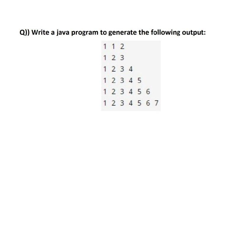 Solved Q)) Write a java program to generate the following | Chegg.com