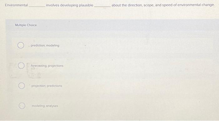 Solved Environmental Multiple Choice involves developing | Chegg.com