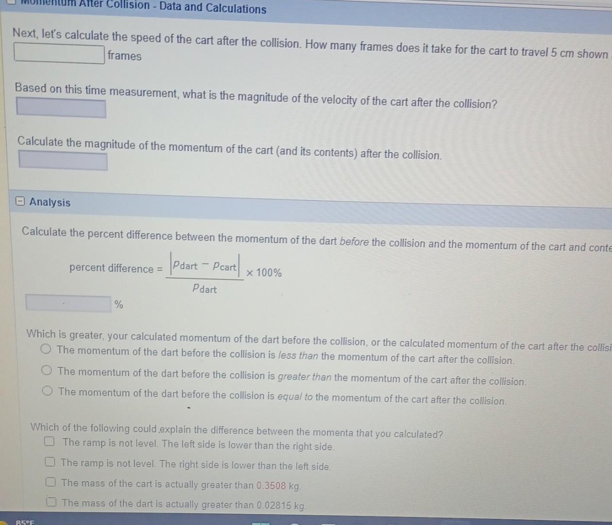 Next, let's calculate the speed of the cart after the | Chegg.com