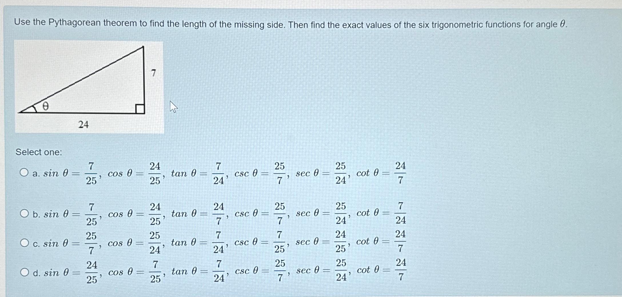 Solved Use the Pythagorean theorem to find the length of the | Chegg.com