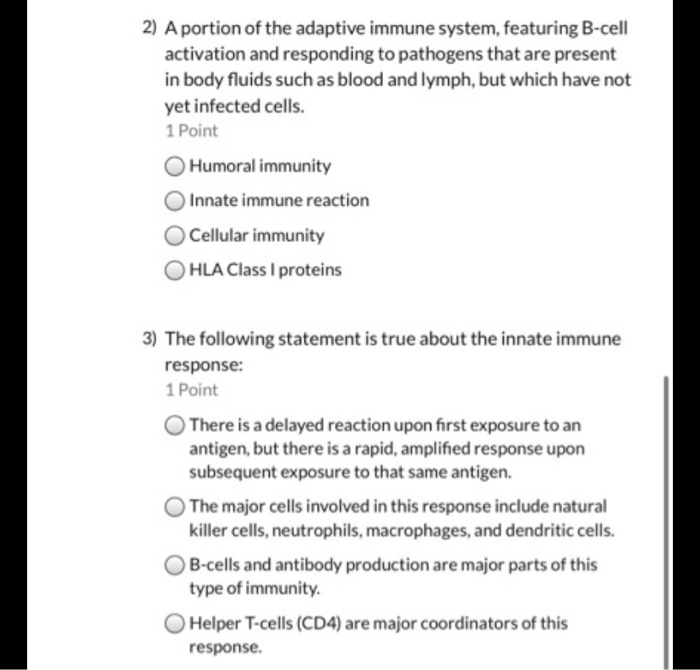 Solved 2) A portion of the adaptive immune system, featuring | Chegg.com