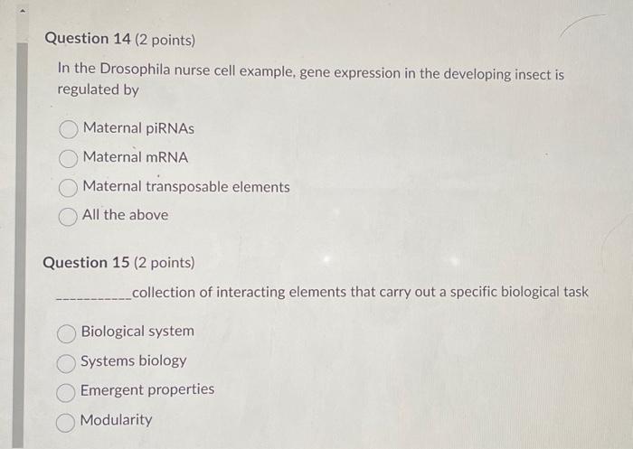 In the Drosophila nurse cell example, gene expression | Chegg.com