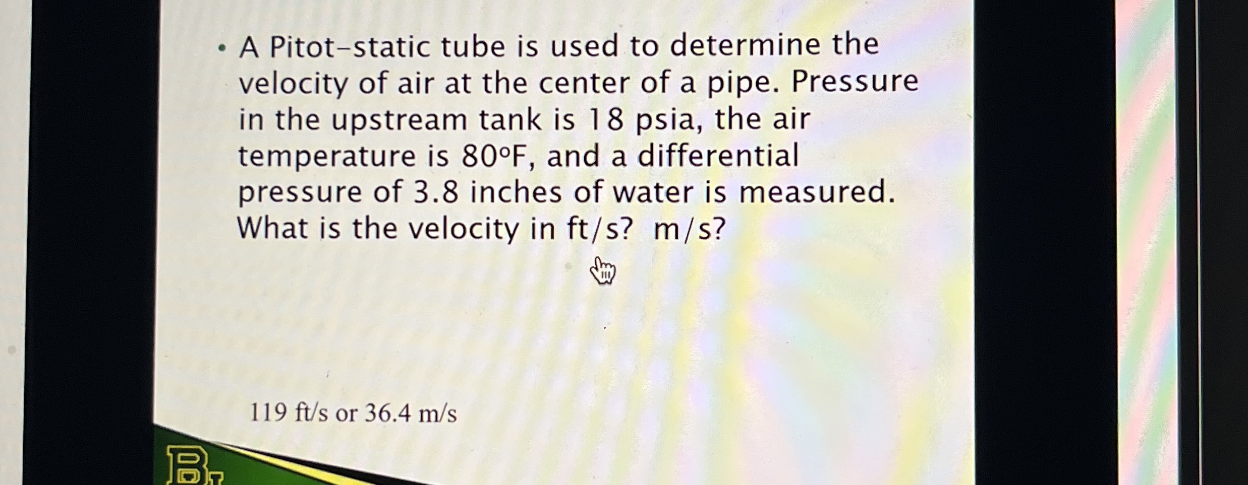 Solved A Pitot-static tube is used to determine the velocity | Chegg.com