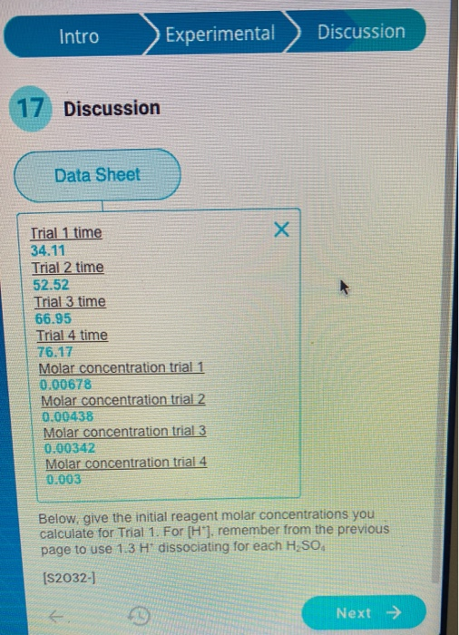 Intro Experimental Discussion 17 Discussion Data | Chegg.com