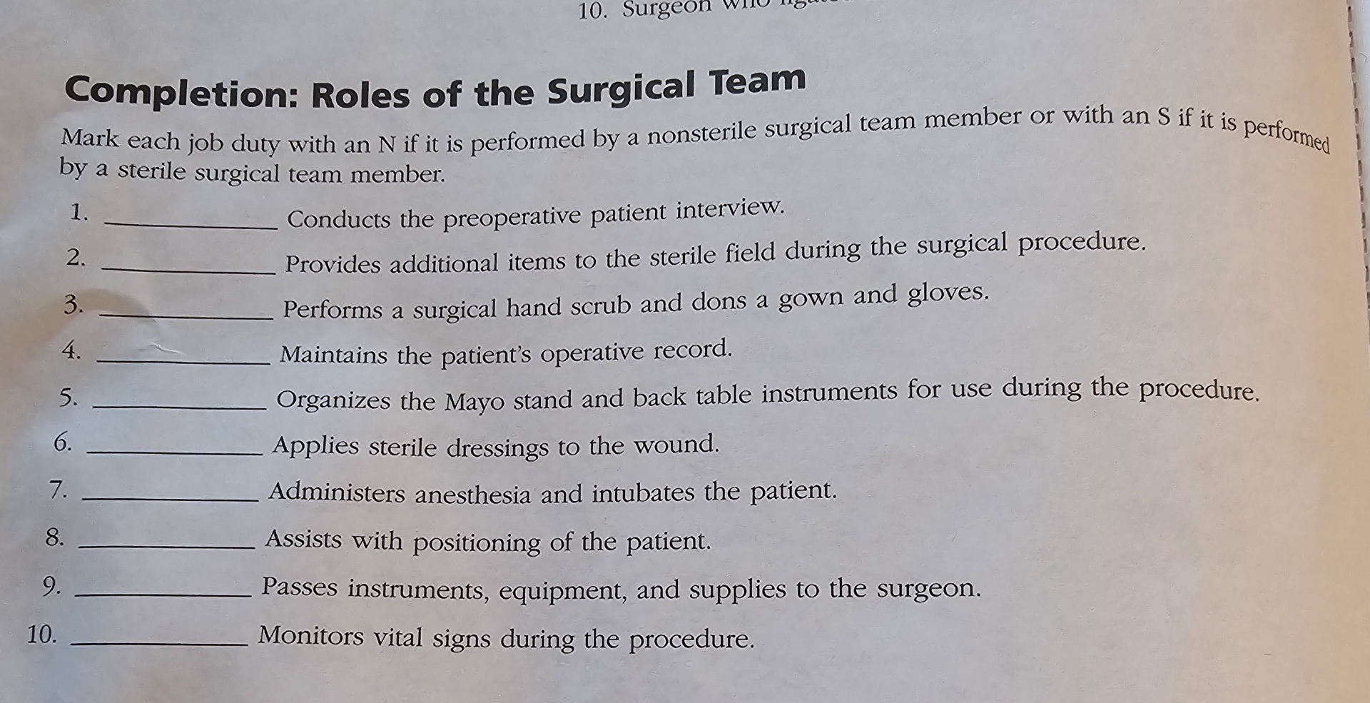 Solved Completion: Roles of the Surgical TeamMark each job | Chegg.com