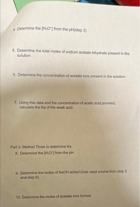 Solved DATA AND MINOR CALCULATIONS Part 1: Method One to | Chegg.com