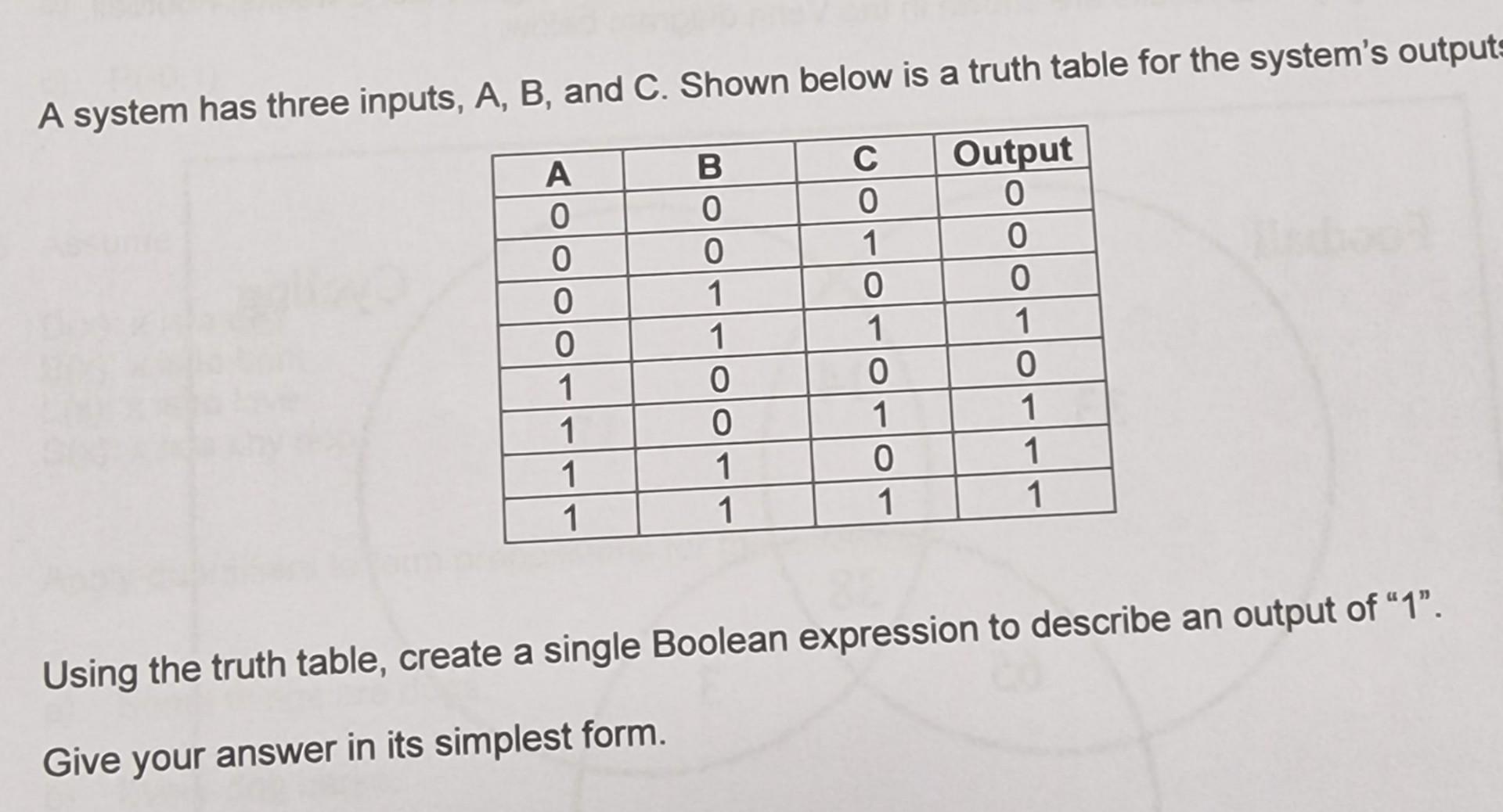 Solved A system has three inputs, A, B, and C. Shown below | Chegg.com