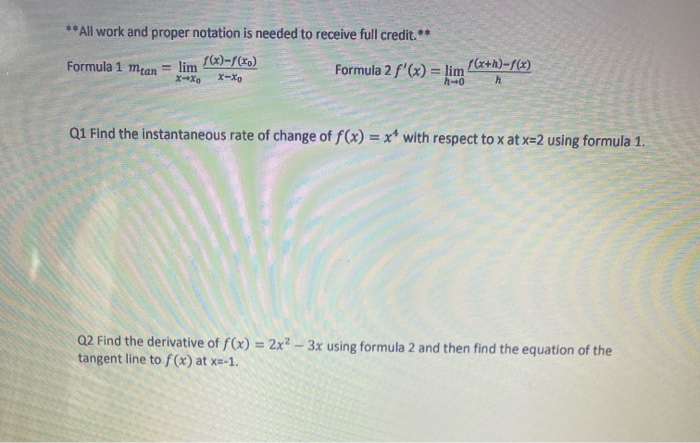 Solved **All work and proper notation is needed to receive | Chegg.com