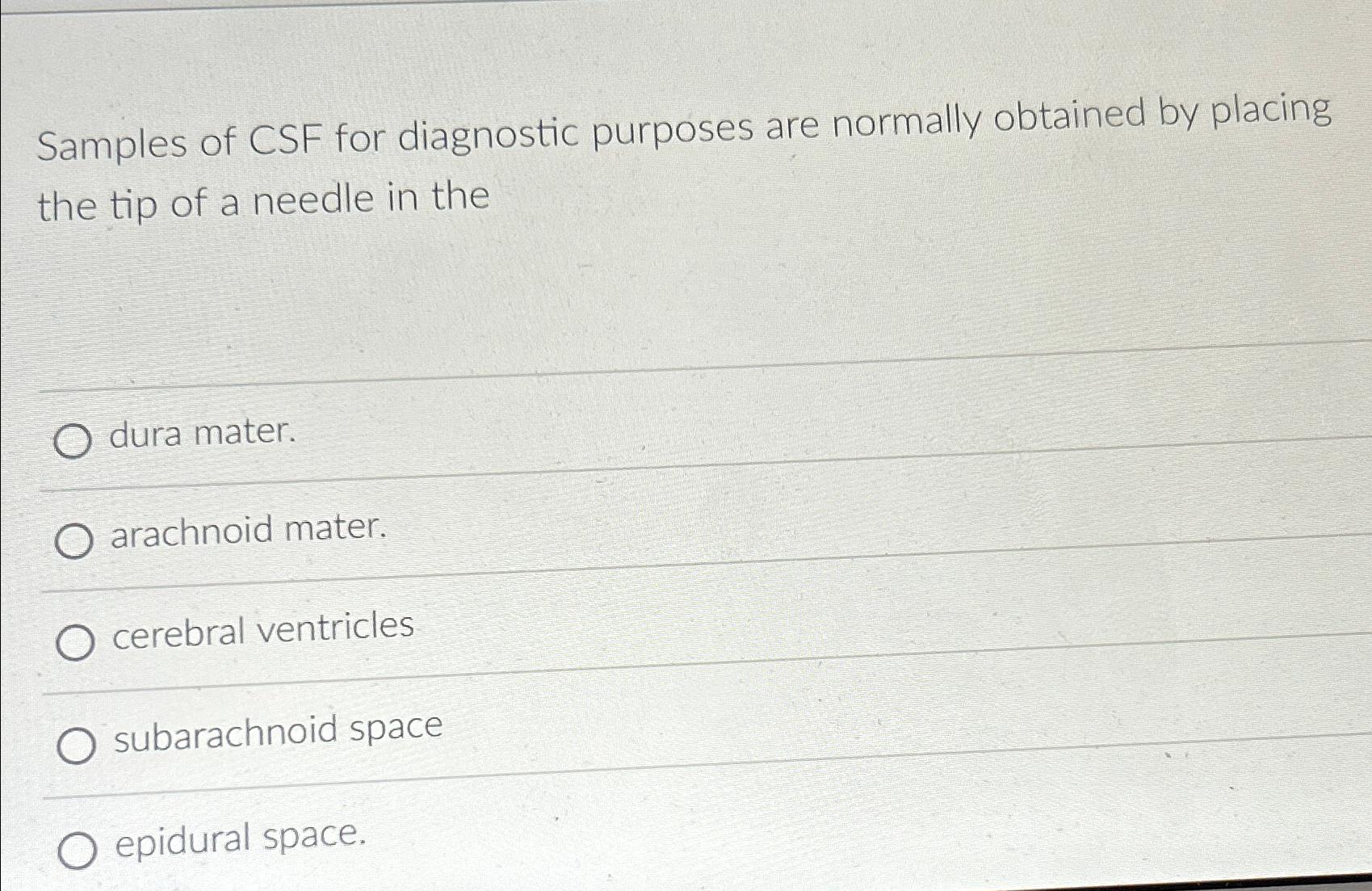 Solved Samples of CSF for diagnostic purposes are normally | Chegg.com