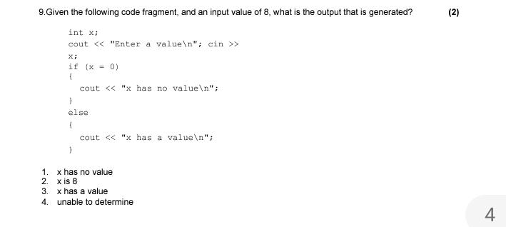 Solved 9.Given the following code fragment, and an input | Chegg.com