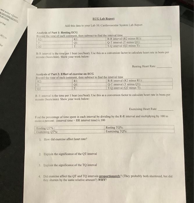 Add this data to your Lab 10: Cardiovascular System | Chegg.com