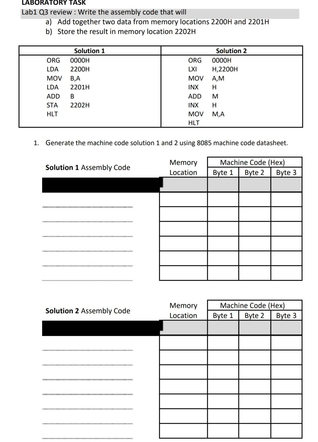Solved LABORATORY TASK Lab1 Q3 review : Write the assembly | Chegg.com