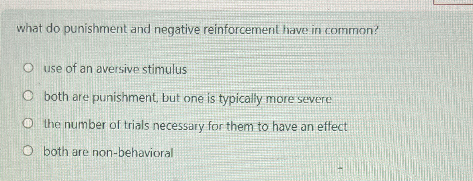 Solved what do punishment and negative reinforcement have in | Chegg.com