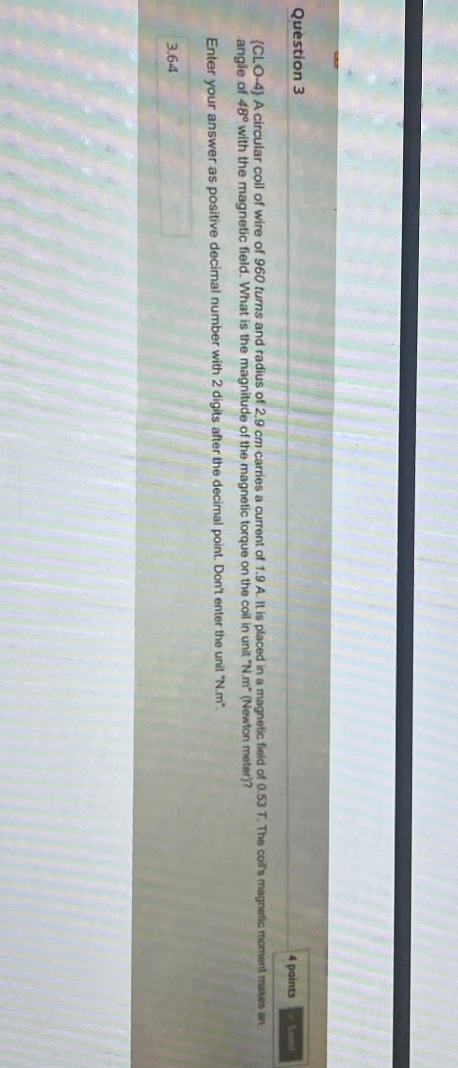 Solved Question 34 ﻿points Clo 4 ﻿a Circular Coil Of Wire 