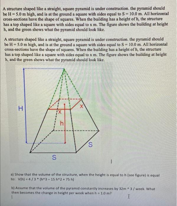 Solved A structure shaped like a straight, square pyramid is | Chegg.com